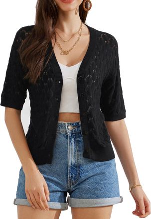 Grace Karin Eleganter Schwarzer Bolero Damen V-Ausschnitt Strickjacke Freizeitstrickjacke Schwarz S