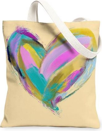 Generic Sacs fourre-tout en toile en forme de coeur color&eacute;, motif amour artistique, sacs d&eacute;picerie r&eacute;utilisables, sacs d&eacute;t&eacute; abstraits, l&eacute;gers, lavables &agrave; l&eacute;pa