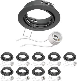 LEDs Com 10 St&uuml;ck Decken-Einbaurahmen FERE Einbaurahmen anthrazit matt schwenkbar (LED/Halogen/GU10/MR16/PAR16/50mm) inkl. GU10 Fassung