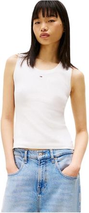 Tommy Jeans Geripptes Baumwolltop - Runder Ausschnitt - - Tops - Damen - Wei&szlig; - XL