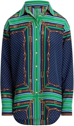 Ralph Lauren Femme, Blouses et Chemises, Bleu, Taille: 36 FR Chemise Ceintur&eacute;e et &agrave; Pois Coupe D&eacute;contract&eacute;e