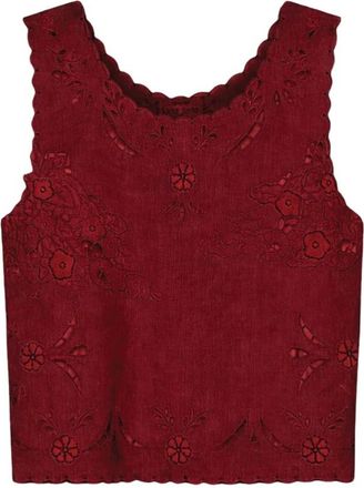 Forte_Forte Femme, Tops, Rouge, Taille: 40 FR My Top Poplin Top avec Dentelle et Broderie de Verre