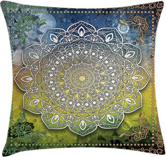Abakuhaus Ethnisch Kissenbezug, Mandala Boho, Kissenbezug Beidseitiges Muster Klarer Digitaldruck Farbfest mit Reißverschluss, 50 x 50 cm, Grün Weiß