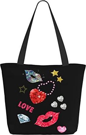 AOOEDM Sac &agrave; provisions pour femme avec coeur et l&egrave;vres scintillants 33 x 28 x 17 cm. Le cadeau parfait pour la Saint-Valentin. Cest de la Saint-Valentin pou