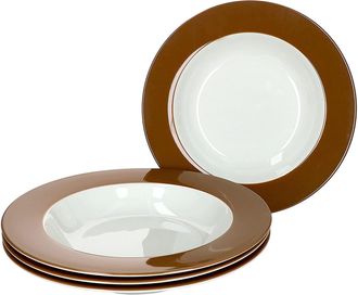 Ritzenhoff & Breker 4-teiliges Suppenteller-Set Nougat Doppio - 4 Porzellanteller Ø 22 cm & 450 ml - Hochwertiges Geschir-Set - Handgefertigt - Doppio, weiß-braun, zwei-t