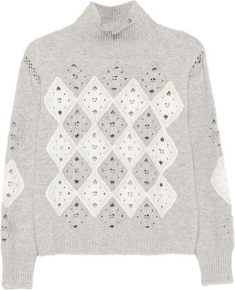 Ermanno Scervino Pull &agrave; col roul&eacute; Argyle - Femme - Pulls - Gris - Taille: 38 FR