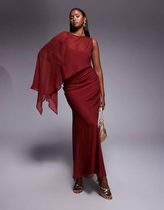 Asos Overlay-Kleid in Schokobraun mit drapiertem Rock und mehrlagigem &Auml;rmel-Brown