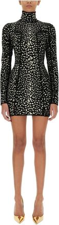 Roberto Cavalli Femme, Robes, Noir, Taille: 36 FR Mini-robe Jacquard &agrave; Motif Gu&eacute;pard