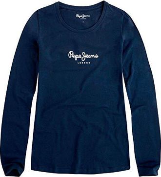 Pepe Jeans London New Virginia T-shirt pour Femme Slim Fit Manches Longues Bleu