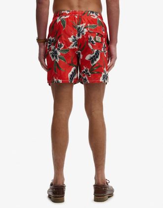 Superdry Short de bain 16 pouces &agrave; imprim&eacute; hawa&iuml;en - Rouge hibiscus