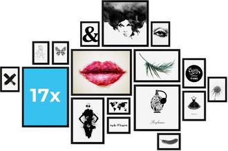 Photolini schwarze Bilderrahmen-Set verschiedene Gr&ouml;&szlig;en, 17 Bilderrahmen schwarz Holz MDF, Bilder Rahmen mit Acrylglas, Bilderrahmenset zum Aufh&auml;ngen, Fotorahme