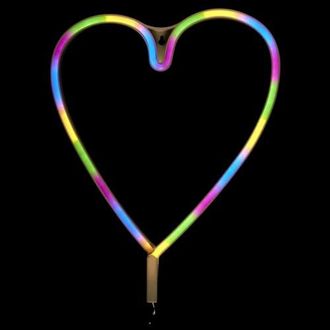The Home Deco Factory LA0058, Rainbow Heart Neon Effect LED Lamp, Multicolor USB Light, Modern Ambient Lighting, Energy Saving, Ideal for Interior Decoration, 30 cm, Multic