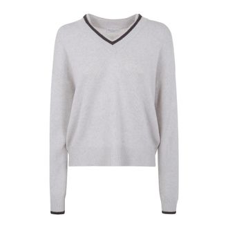 Brunello Cucinelli Kaschmirpullover mit V-Ausschnitt - - Knitwear - Damen - Grau - L