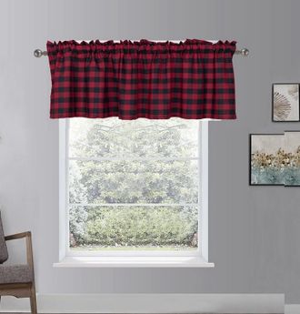 A.Monamour Gardine Scheibengardinen Kurzstores Bauernhaus Blickdicht Karierte Gingham Schwarz Rot Kurzvorhang Kurzgardinen Küchengardine Küchenvorhang Küche Vorh