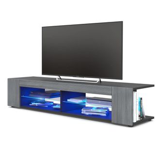 Vladon Lowboard Movie, TV-Kommode mit 4 offenen F&auml;chern und Zierleisten, Schwarz matt/Avola-Anthrazit, inkl. LED-Beleuchtung blau (134 x 29 x 39 cm)