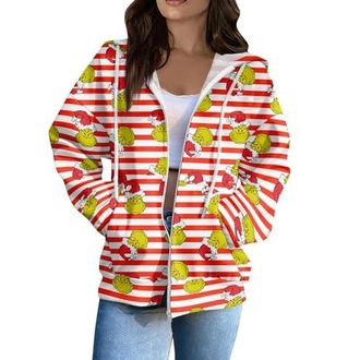 Generic Le Grinch Sweat A Capuche Femme Adulte Vêtements Polaire The Pulls Femmes Pull Moche Costume Deguisement Plaid Pyjama Oversize Sweatshirts Sweet Hiver