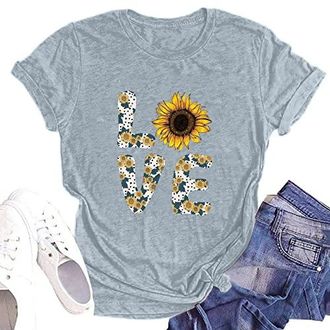 Generic T-shirt imprim&eacute; &agrave; manches courtes et col rond pour la Saint-Valentin 2026, gris, S