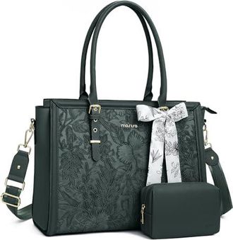 Mosiso Sac Ordinateur Femme 17-17,3 Pouces,Sac Fourre-tout en Cuir PU Compatible avec MacBook,HP,Dell,Asus,Sac PC Portable Rétro Hibiscus Gaufré avec Écharpe