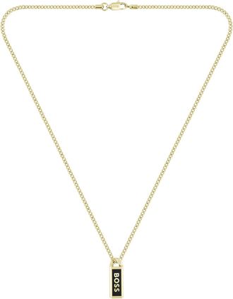 BOSS Jewelry Gliederhalskette für Herren Kollektion KASSY EMBLEM aus Gelbgold mit einem Anhänger aus schwarzem Email - 1580678