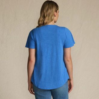 Lands End Flammgarn-Jerseyshirt mit kurzen Flügelärmeln, Damen, Größe:44-46 regular, Blau, Baumwolle, by Lands End