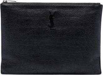 Saint Laurent Pre-owned Pochette Emboss&eacute;e Crocodile - Femme - Pre-owned - Noir - Taille: ONE Size