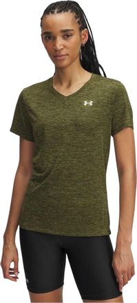 Under Armour T-Shirt f&uuml;r Damen, V-Ausschnitt, lose Passform (Olivgr&uuml;n)