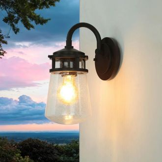 Licht-Erlebnisse Au&szlig;en Wandlampe LYNDON Premium Qualit&auml;t aus Metall und Regenglas in Bronze dunkel E27 bis 75W H:29cm Antik Rustikal Au&szlig;enlampe Wandleuchte Hof Garten
