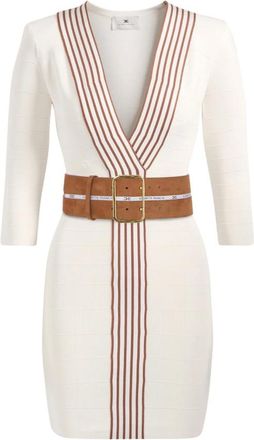 Elisabetta Franchi Femme, Robes, Blanc, Taille: 42 FR Ribbed Knit Dress