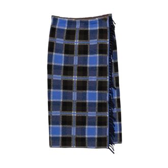 Guest In Residence Tartan Fringed Wrap Midi Skirt - - Skirts - Damen - Blau - XS