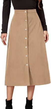 Generic Jupe-short longue pour femme - Jupe longue en velours c&ocirc;tel&eacute; - Jupe unie &eacute;lastique - Taille haute - Coupe d&eacute;contract&eacute;e - Style d&eacute;contract&eacute; - Tendance 