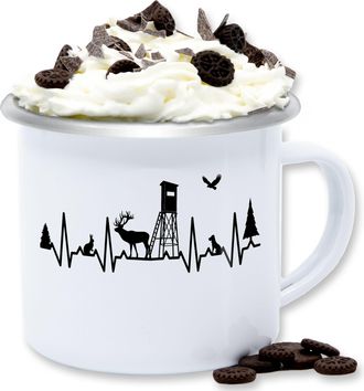 Shirtracer Emaille Tasse Blechtasse - Jäger Herzschlag Jagd EKG Linie Jagen I Jägergeschenk I Jagd Geschenk Jagdliebe Geschenke Jägerinnen Geschenke Jägerin - 30