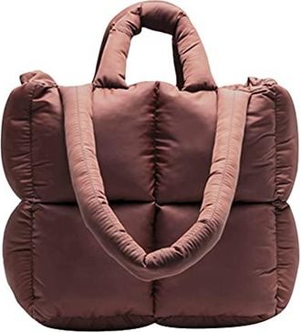 Generic Sac fourre-tout matelass&eacute; carr&eacute; - Sac &agrave; bandouli&egrave;re doux rempli de duvet pour femme - Sac fourre-tout l&eacute;ger sous les bras, marron fonc&eacute;, Large