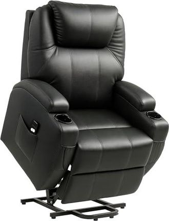HOMCOM Fauteuil releveur électrique, Fauteuil Relax électrique avec Repose-Pied, Dossier inclinable, télécommande, Poches latérales et Porte-gobelet - Noir