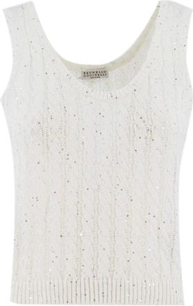 Brunello Cucinelli Femme, Tops, Blanc, Taille: 42 FR Top en lin avec sequins