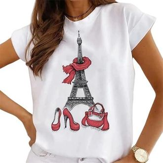Keephen Paris Tour Eiffel Impression 3D Femmes T-Shirt Manches Courtes Tops Col Rond Pullover Vacances Blouse Tees
