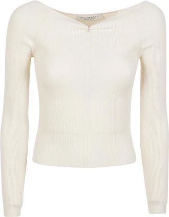Philosophy di Lorenzo Serafini Femme, Pulls, Blanc, Taille: 36 FR Wide Neck Sweater