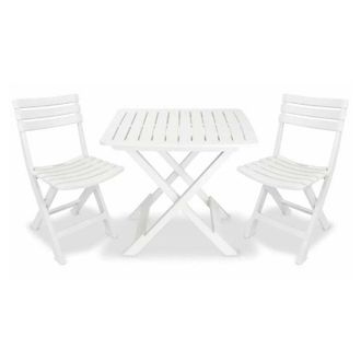 Les Tendances Table rectangulaire et 2 chaises de jardin plastique blanc Camille