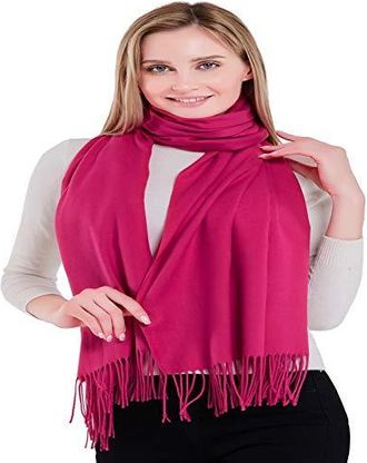 CJ Apparel Écharpe épaisse en coton mélangé avec pompons de couleur unie, rose vif, taille unique