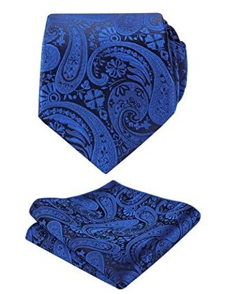 Alizeal Cravate et mouchoir pour homme Motif cachemire, 170-Bleu roi, taille unique