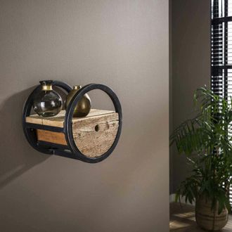 Pier Import Pier Import - Etag&egrave;re murale ronde bois recycl&eacute; brut 1 tiroir D30 cm cyclades