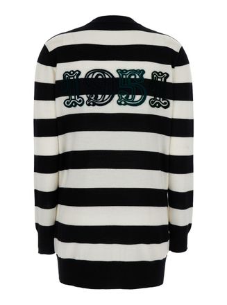 Max Mara Womens Black And White Wool Cardigan With Embroidery White-Black Virgin Tops White/black Top