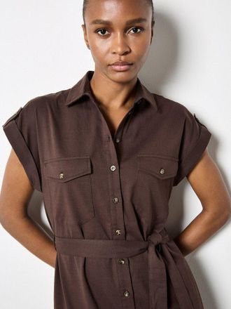 Apricot Midikleid Unifarbenes Hemdblusenkleid mit Bindeband