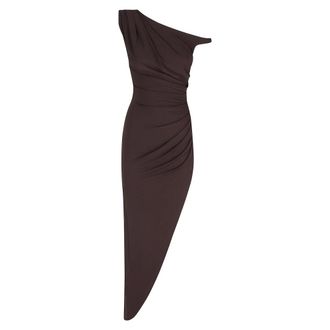 Elisabetta Franchi Femme, Robes, Brun, Taille: 42 FR Robe en jersey cr&ecirc;pe avec bretelle bijou