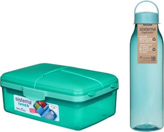 Sistema Lunch- und Trinkset - 1,5L Quaddie Lunchbox + 700ml Revive Flasche (Recyceltes PP) - Teal/Teal Stone