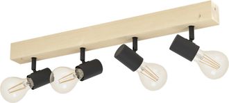 Eglo Deckenlampe Townshend 3, 4 flammiger Vintage Deckenspot im Industrial Design, Retro Lampe aus Stahl und Holz, schwarz, braun, E27 Fassung, FSC zertifi