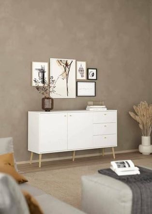 Dmora Kommode Florence, Wohnzimmerbuffet, Wohnzimmer-Sideboard, Moderne K&uuml;chen-Speisekammer, 147x39 h82 cm, Wei&szlig;