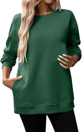 Generic Sweatshirts pour femmes - Hauts dhiver pour femmes - Couleur unie - Haut surdimensionn&eacute; &agrave; col rond - Manches longues - Automne - Hiver - D&eacute;contract&eacute; -