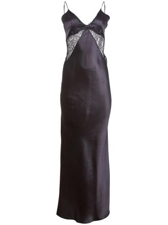 Fleur du Mal robe longue en soie &agrave; finitions en dentelle - Noir