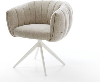 DELIFE Drehstuhl Jada-Flex Webstoff Soft Beige Kreuzgestell breit Wei&szlig; 360&deg; drehbar Wippfunktion Taschenfederkern, Esszimmerst&uuml;hle