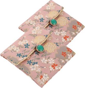 Minkissy 2 pi&egrave;ces Pochette &agrave; Bijoux Brod&eacute;e Chinoise Rose avec Rabat Organisateur de Colliers et Bracelets Sac de Rangement Tissu Anti-poussi&egrave;re pour Voyage et 